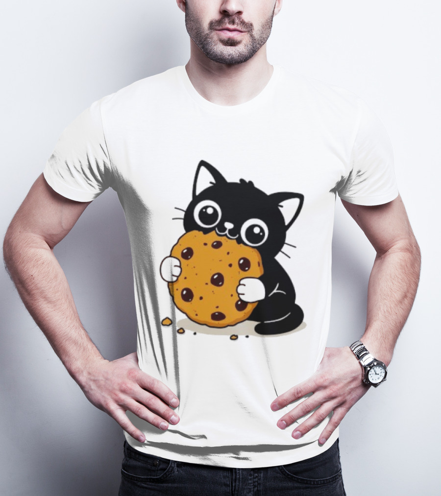 Black Cat Holding Chocolate Chip Cookie T-Shirt