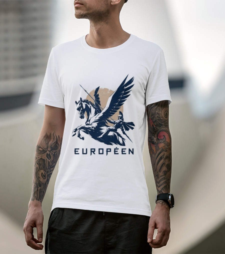Européen Spartan Warrior Riding Pegasus Greek Mythology T-Shirt