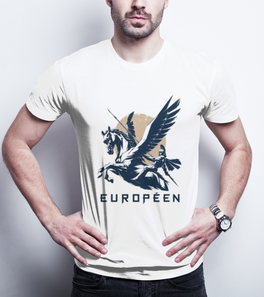 Européen Spartan Warrior Riding Pegasus Greek Mythology T-Shirt