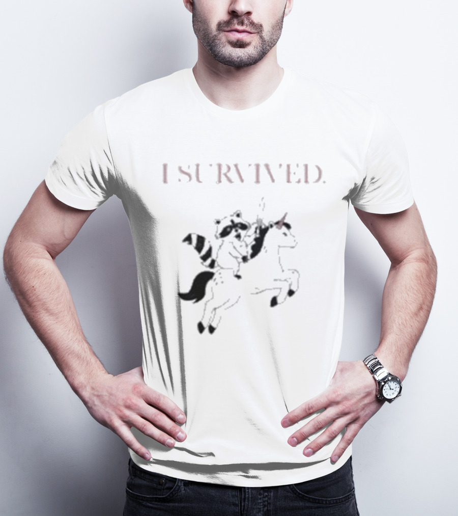 I Survived Jen Hamilton Unicorn Riding Raccoon T-Shirt