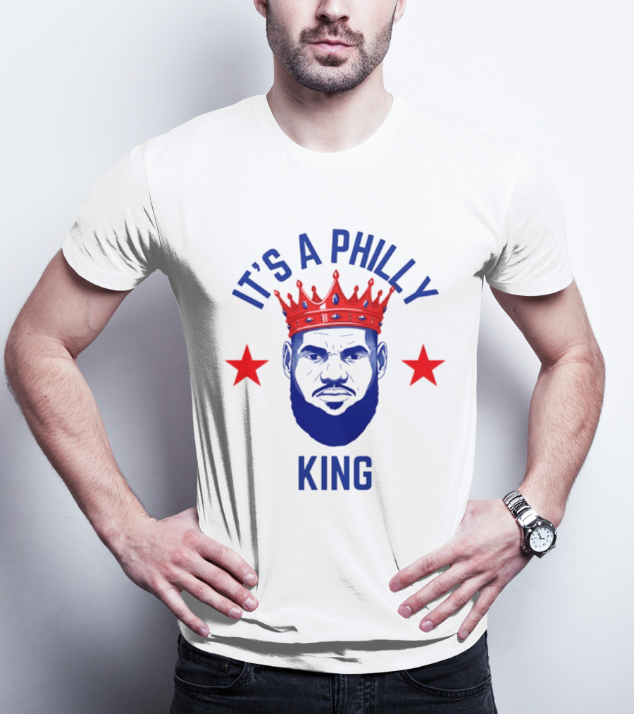 LeBron James It's A Philly King Philadelphia 76ers Red Crown Blue Face Two Stars T-Shirt