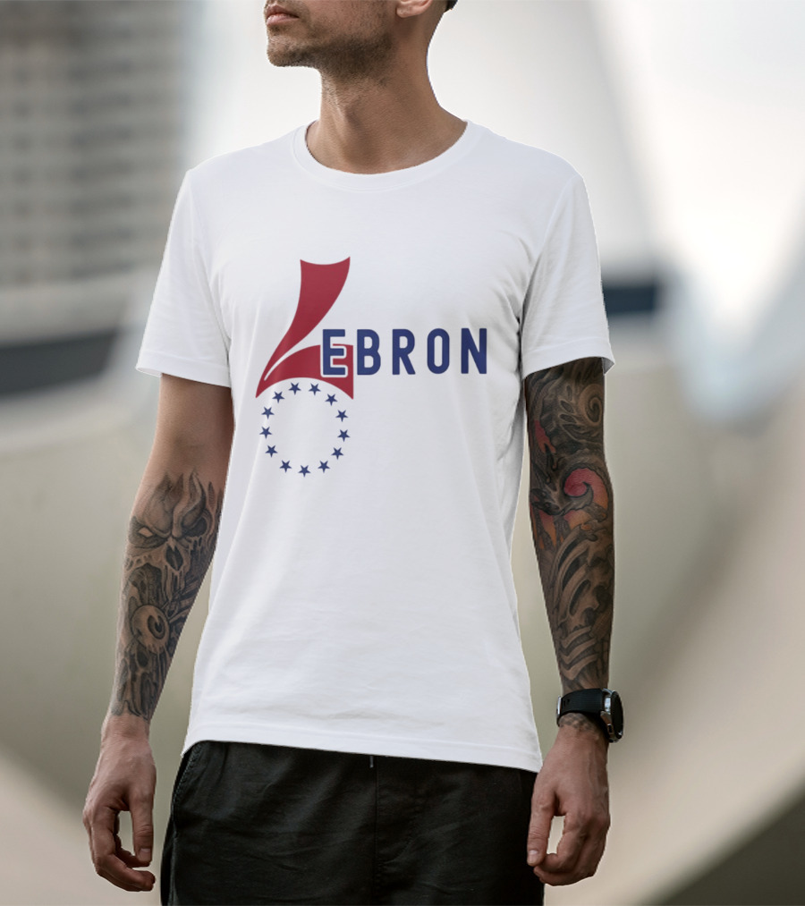 Lebron Stars Circle Red Blue буквенный логотип 76 Ers T-Shirt