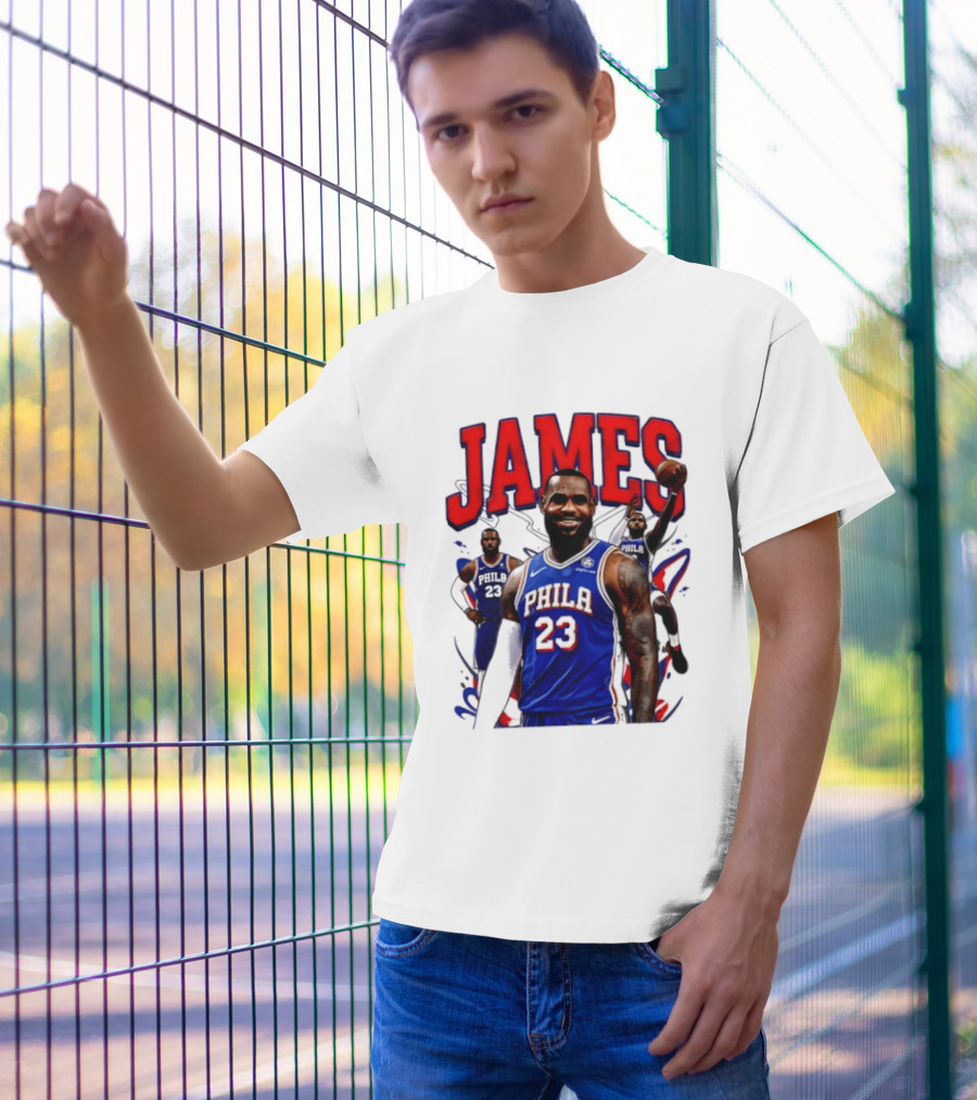 Philadelphia 76ers LeBron James 2026 Basketball Player T-Shirt