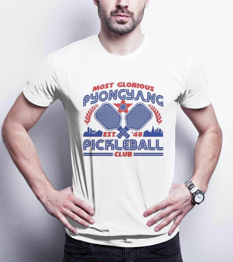 Most Glorious Pyongyang Pickleball Club Established 1948 Retro Paddle T-Shirt