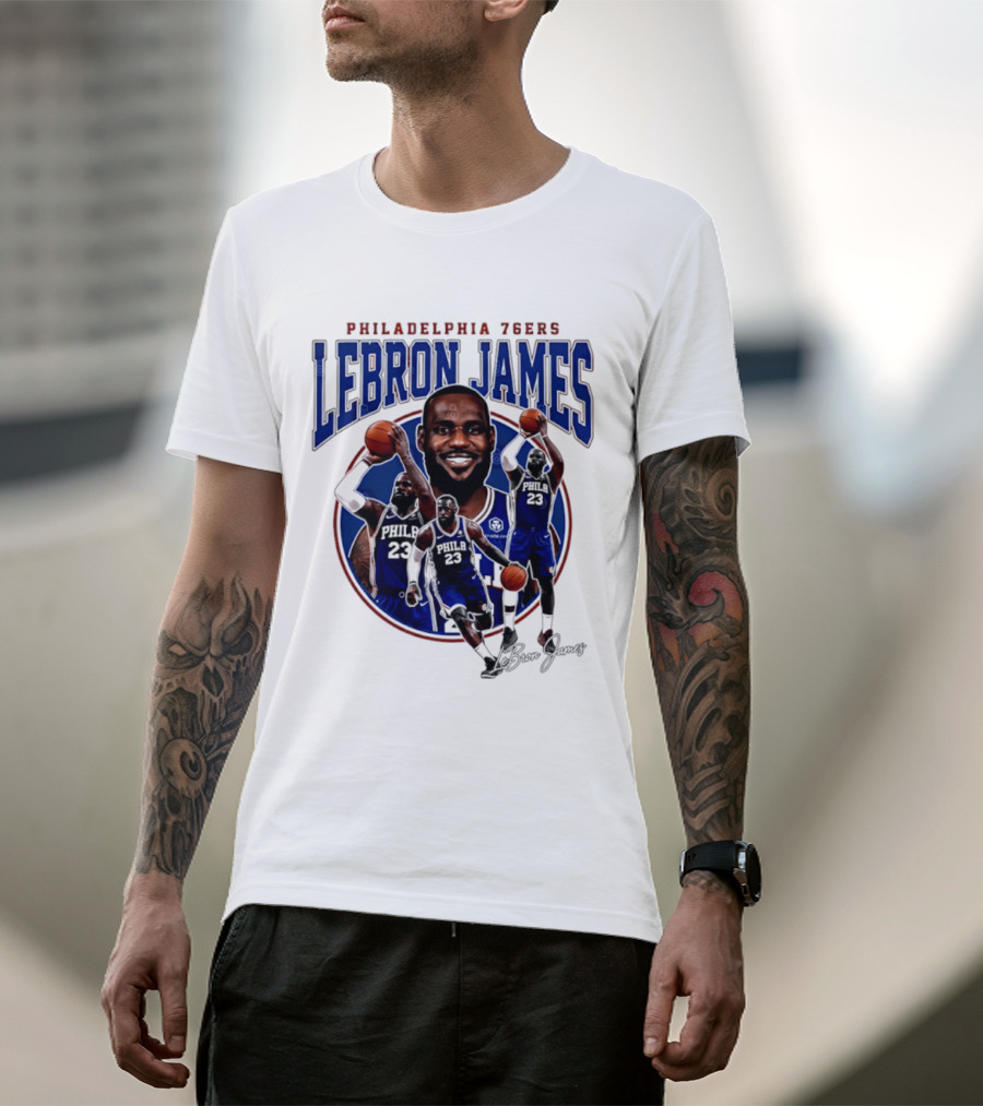 Philadelphia 76ers LeBron James Blue Jersey Player Collage T-Shirt