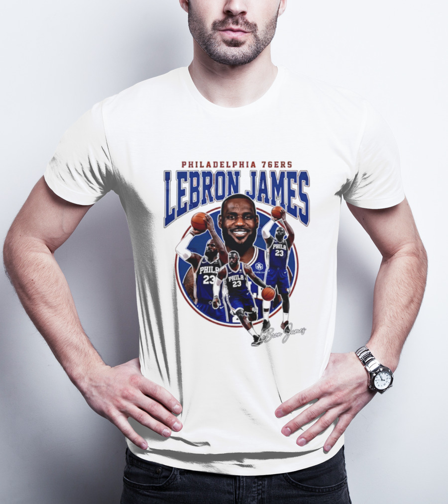 Philadelphia 76ers LeBron James Blue Jersey Player Collage T-Shirt