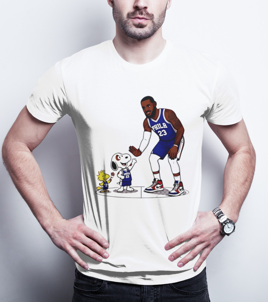 Snoopy Woodstock High Five LeBron James 23 Philadelphia 76ers Collaboration T-Shirt