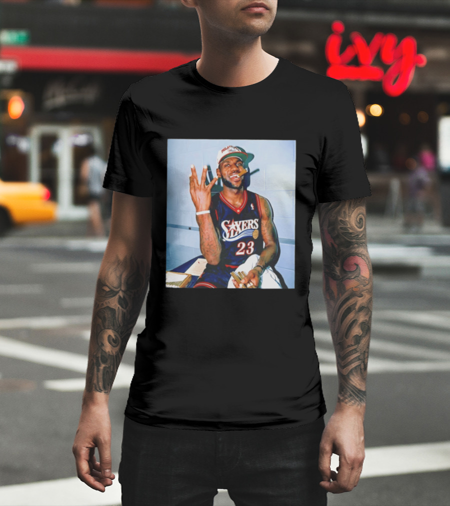 Philadelphia 76ers LeBron James 23 Cigar Photo T-Shirt