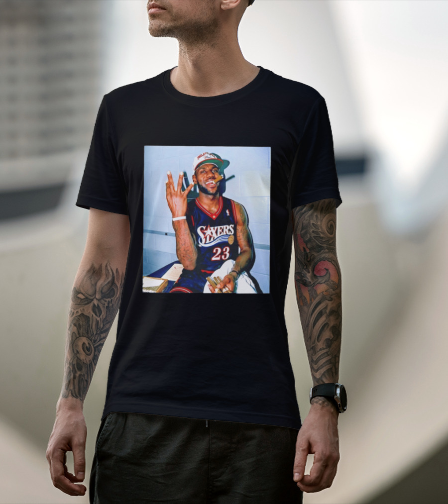 Philadelphia 76ers LeBron James 23 Cigar Photo T-Shirt