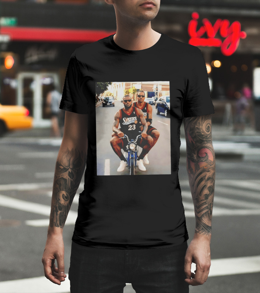 Philly Sixers LeBron James Allen Iverson Motorbike Meme T-Shirt