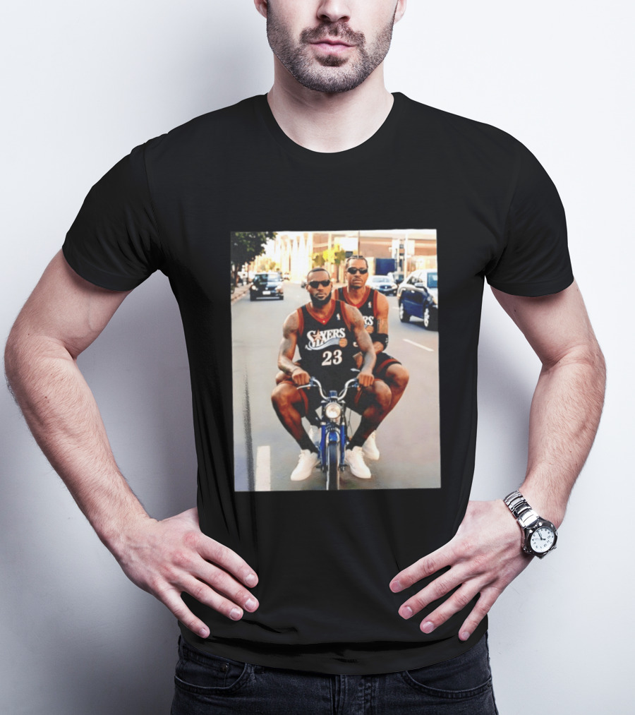 Philly Sixers LeBron James Allen Iverson Motorbike Meme T-Shirt