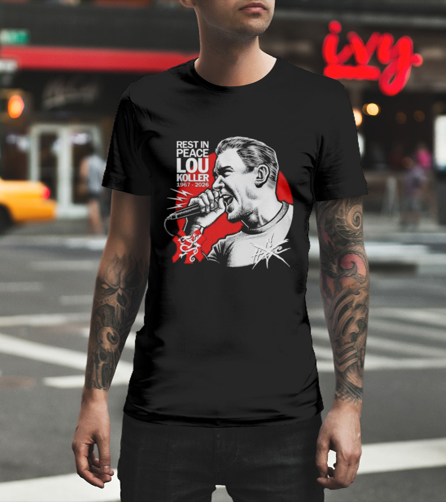 Rest In Peace Lou Koller 1967 2026 HxC Microphone Art Red And White T-Shirt