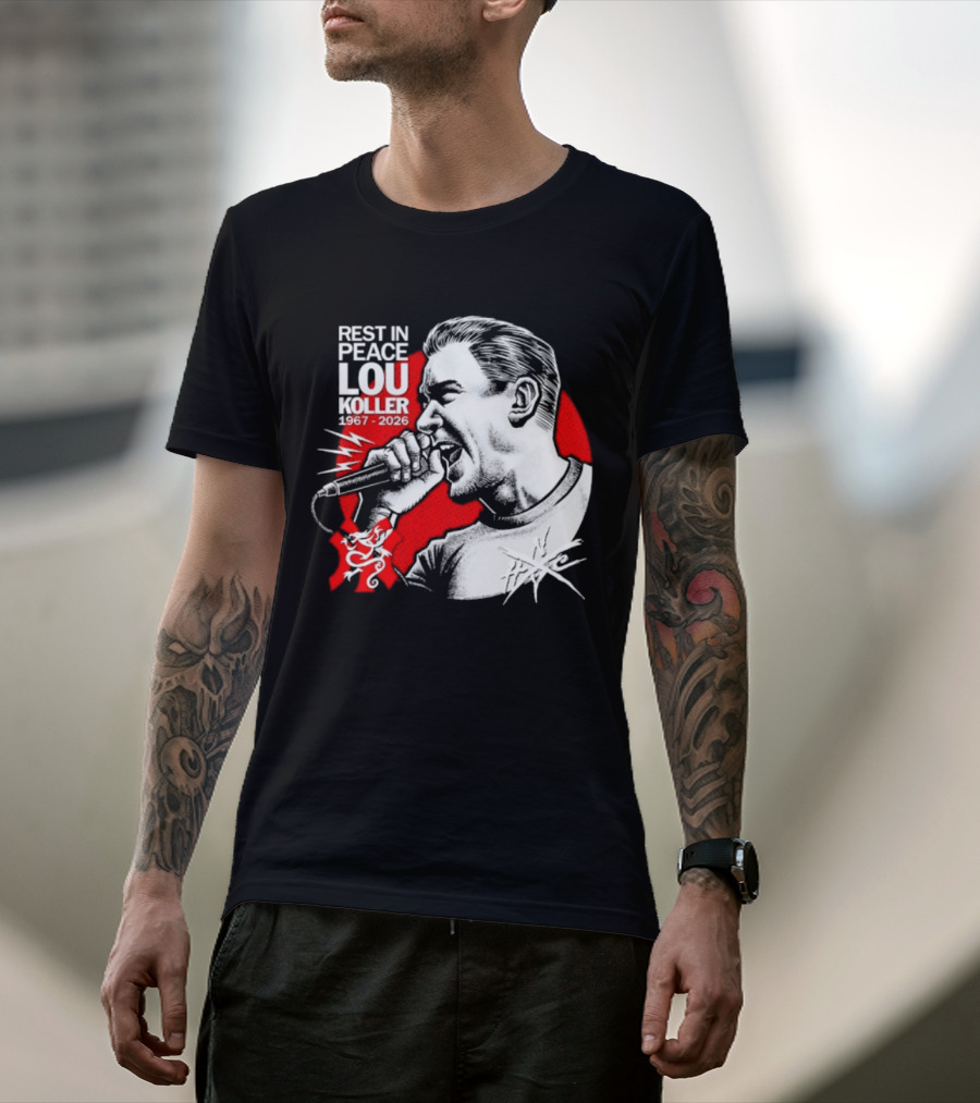 Rest In Peace Lou Koller 1967 2026 HxC Microphone Art Red And White T-Shirt