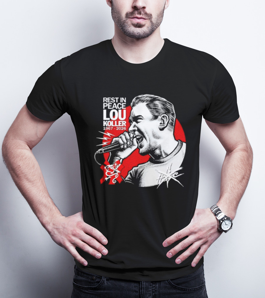 Rest In Peace Lou Koller 1967 2026 HxC Microphone Art Red And White T-Shirt