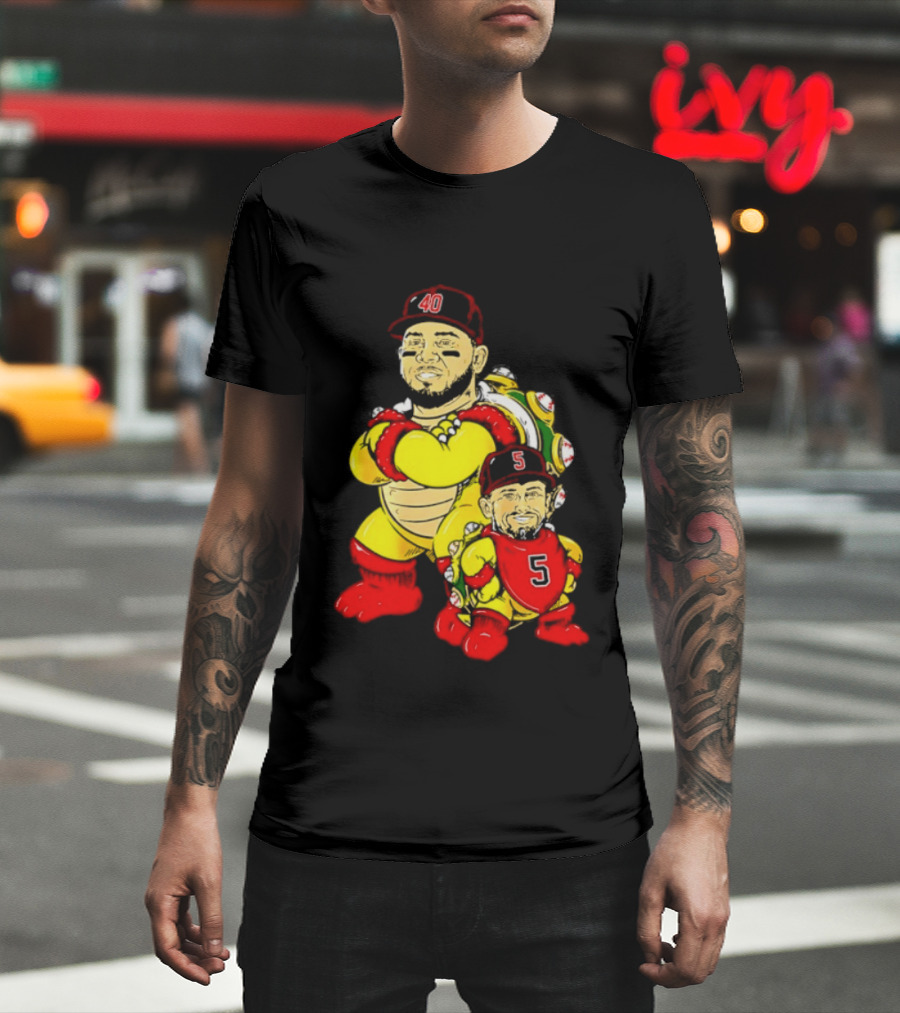 St Louis Cardinals Yadier Molina Albert Pujols Bowser Caricature 40 5 Red Cap T-Shirt