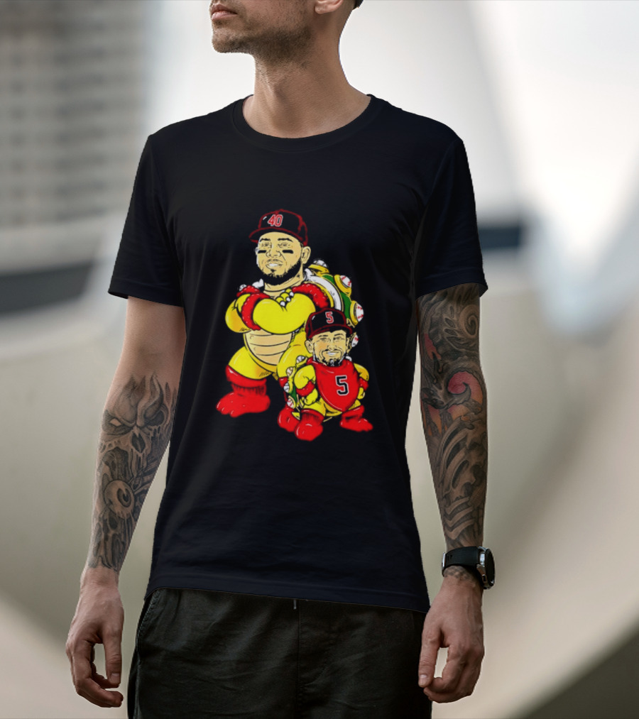 St Louis Cardinals Yadier Molina Albert Pujols Bowser Caricature 40 5 Red Cap T-Shirt