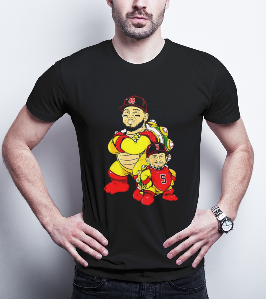 St Louis Cardinals Yadier Molina Albert Pujols Bowser Caricature 40 5 Red Cap T-Shirt