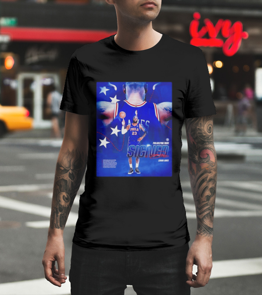 Philadelphia 76ers LeBron James Signed NBA 23 Stars T-Shirt