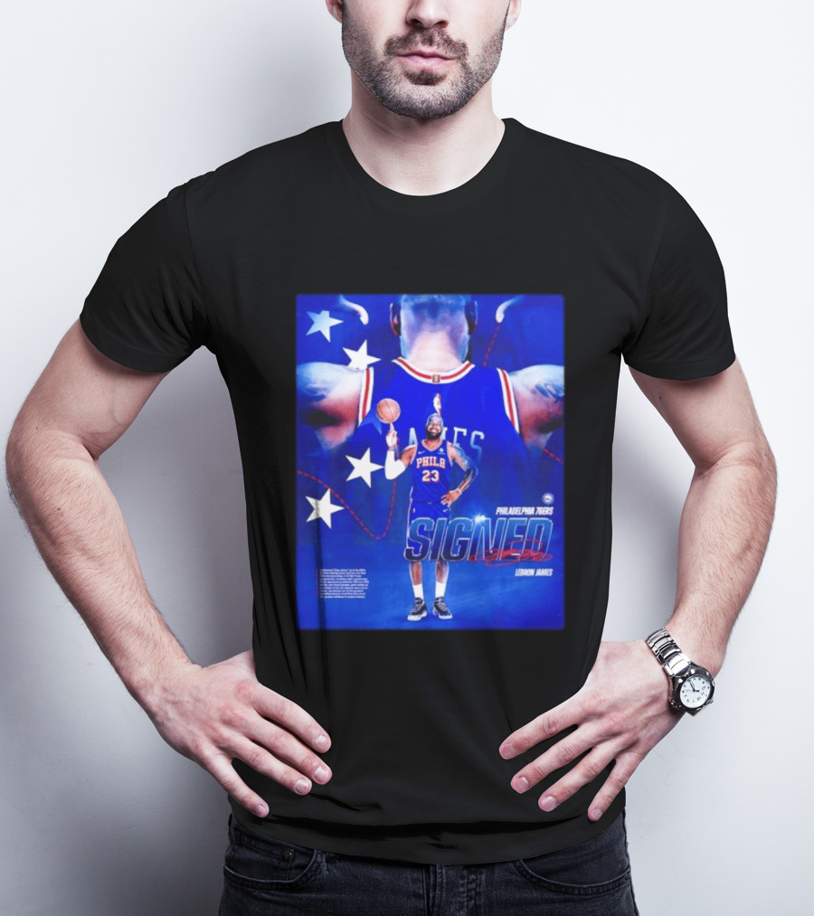 Philadelphia 76ers LeBron James Signed NBA 23 Stars T-Shirt