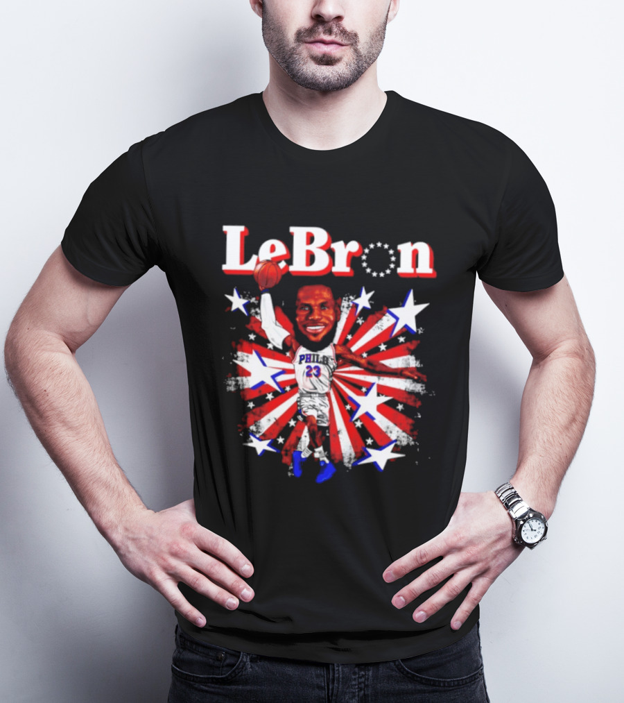 LeBron Stars PH 23 Basketball Caricature 76ers Red White Blue T-Shirt