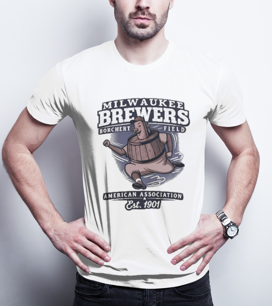 Milwaukee Brewers Borchert Field Running Barrelman American Association 1944 Team T-Shirt