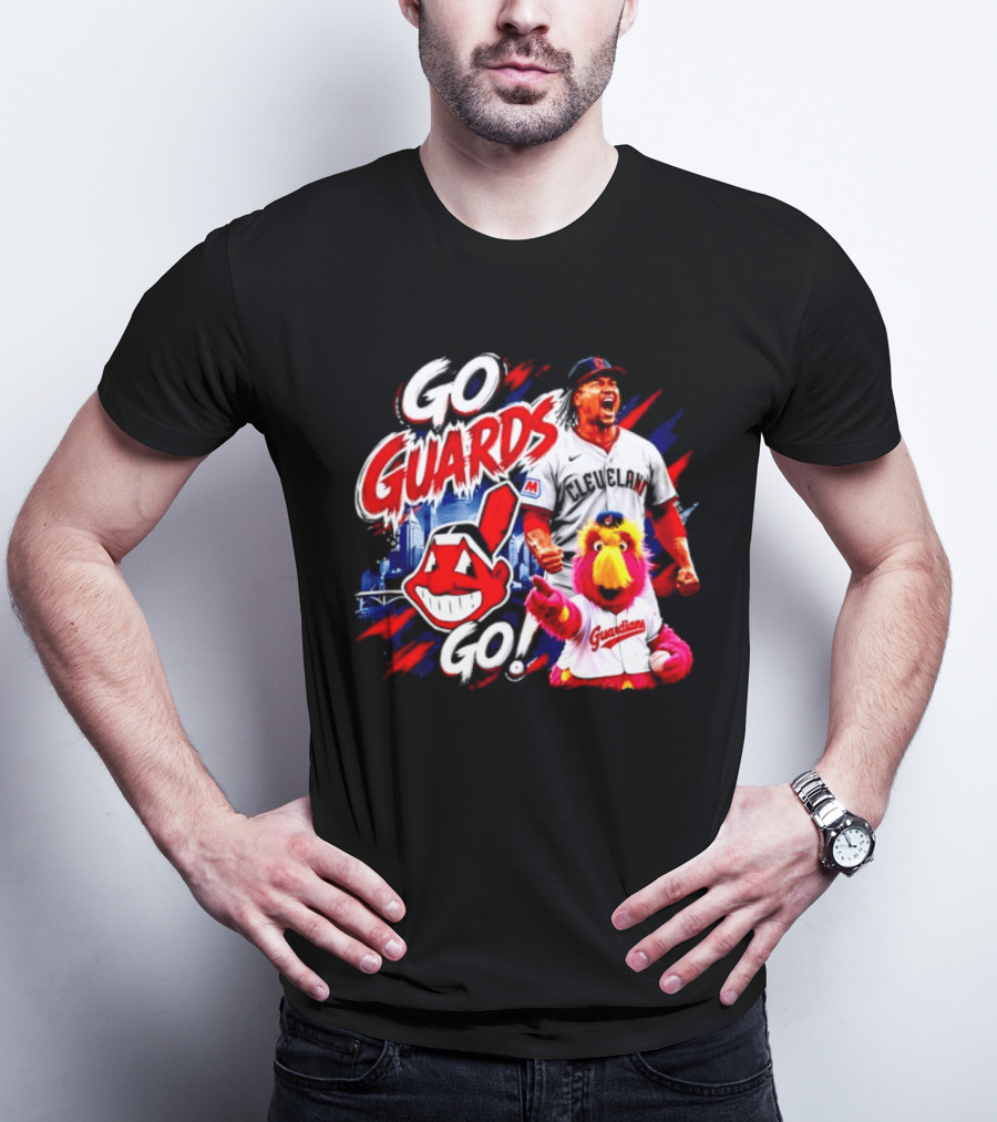 Jose Ramirez Cleveland Guardians Go Guards Go City Skyline Baseball Cheers T-Shirt