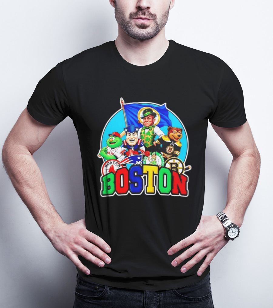 Boston Red Sox Patriots Celtics Bruins Mascots Characters T-Shirt