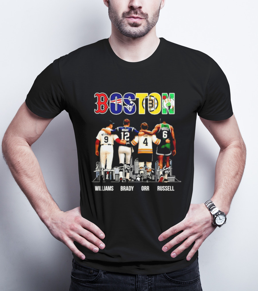 Boston Red Sox Patriots Bruins Celtics Williams Brady Orr Russell T-Shirt