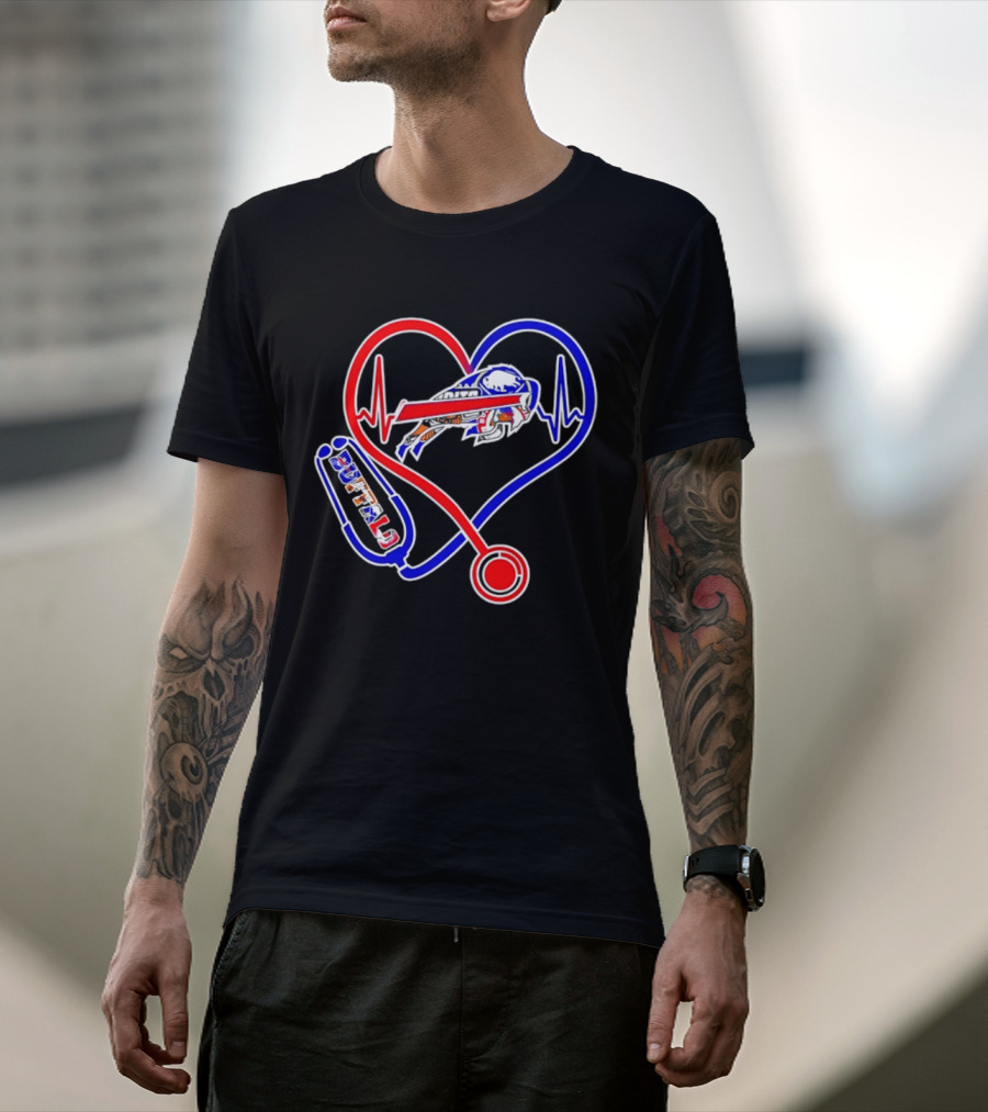 Buffalo Bills Sabres Heartbeat Stethoscope Red White Blue T-Shirt