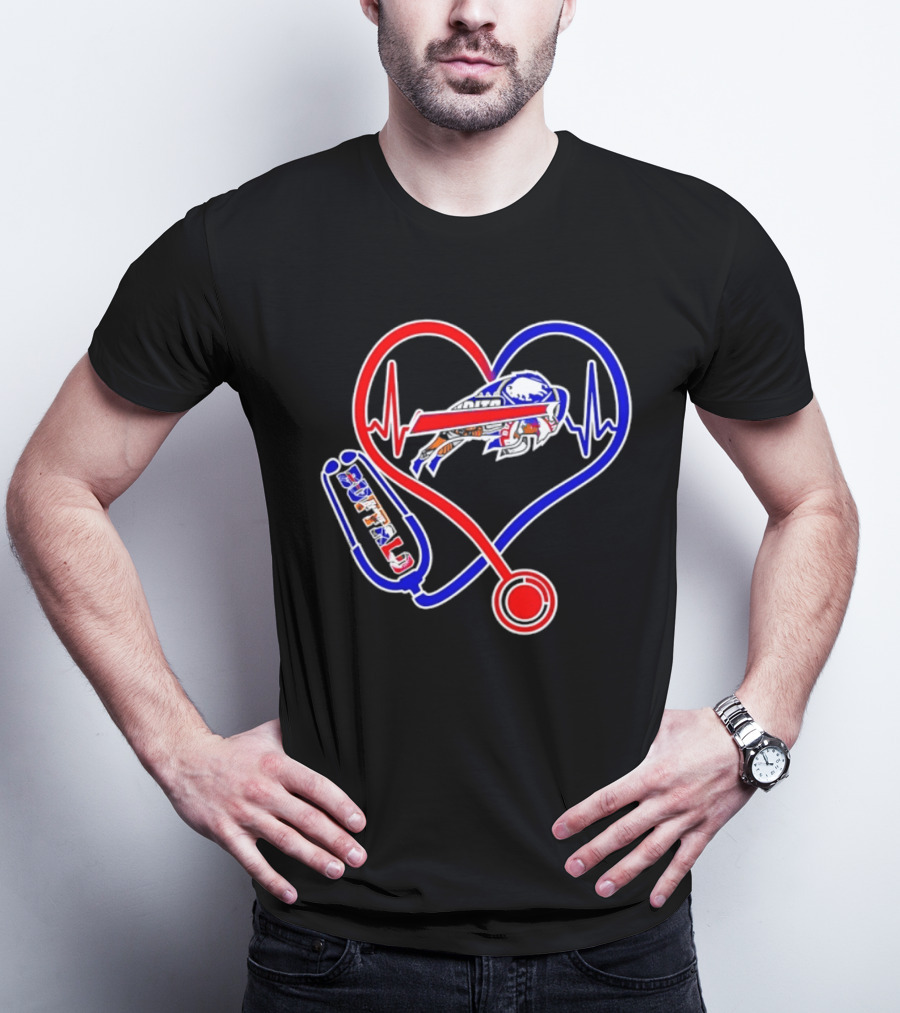 Buffalo Bills Sabres Heartbeat Stethoscope Red White Blue T-Shirt