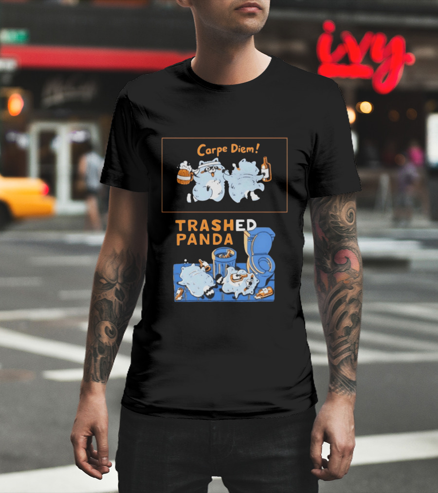 Carpe Diem Trashed Panda Raccoon Beer And Toilet Humor T-Shirt