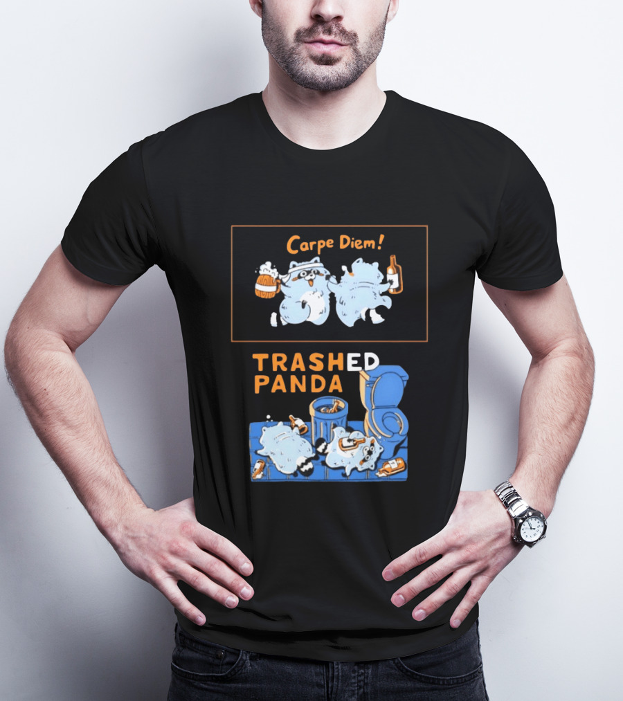Carpe Diem Trashed Panda Raccoon Beer And Toilet Humor T-Shirt