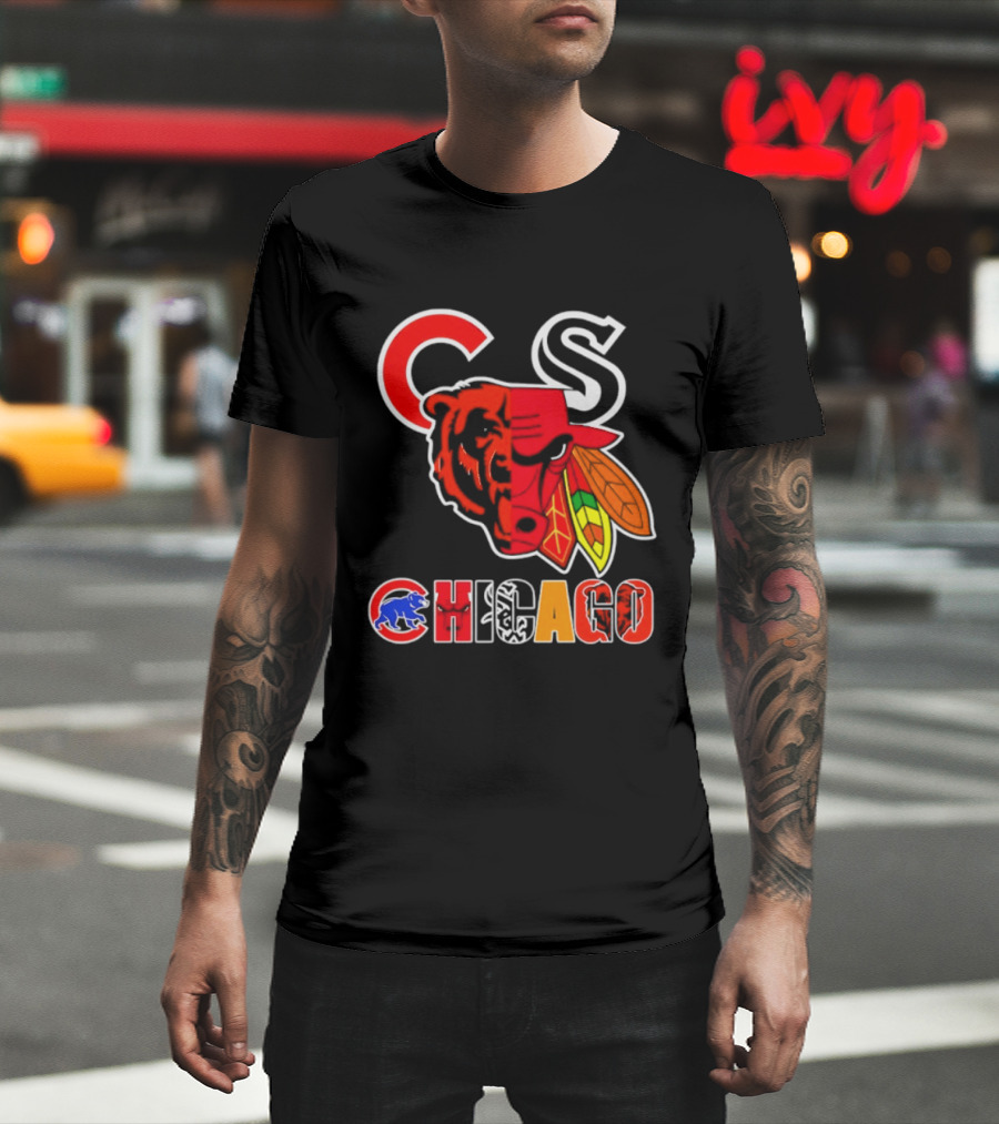Chicago Bears Bulls Blackhawks Cubs White Sox Sports Team Collage T-Shirt