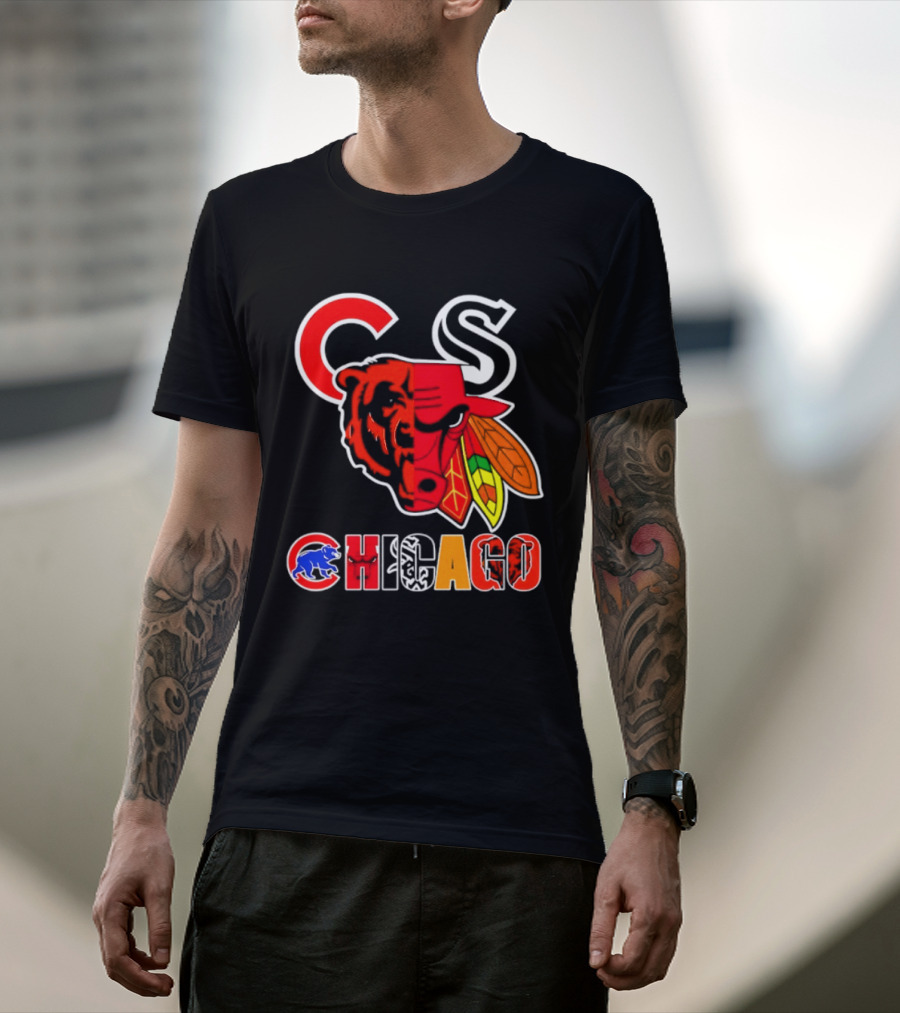 Chicago Bears Bulls Blackhawks Cubs White Sox Sports Team Collage T-Shirt