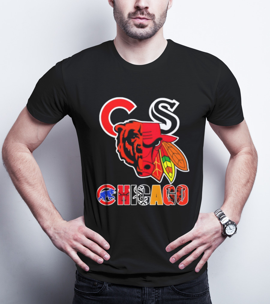 Chicago Bears Bulls Blackhawks Cubs White Sox Sports Team Collage T-Shirt