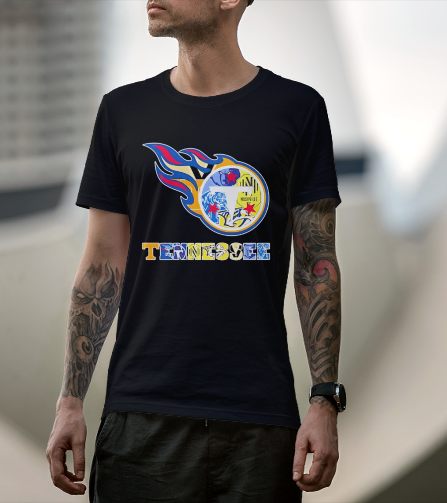 Tennessee Titans Nashville Predators Memphis Grizzlies Nashville SC Logos Mashup T-Shirt