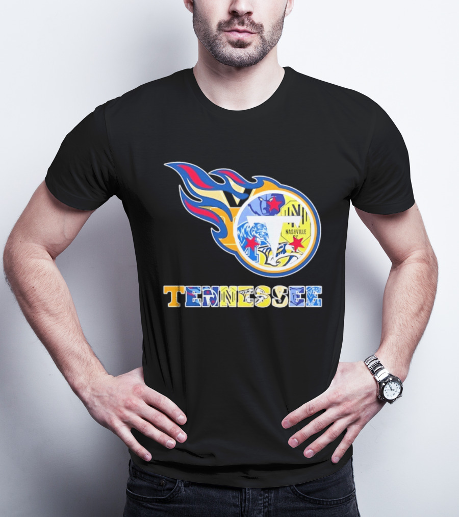Tennessee Titans Nashville Predators Memphis Grizzlies Nashville SC Logos Mashup T-Shirt