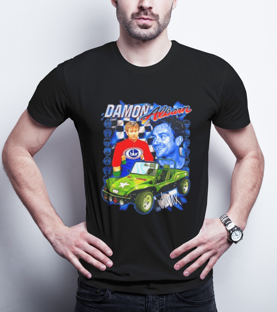 Damon Albarn Blur Gorillaz Geep Britpop Star Damon Albarn Imagery Checkerboard T-Shirt