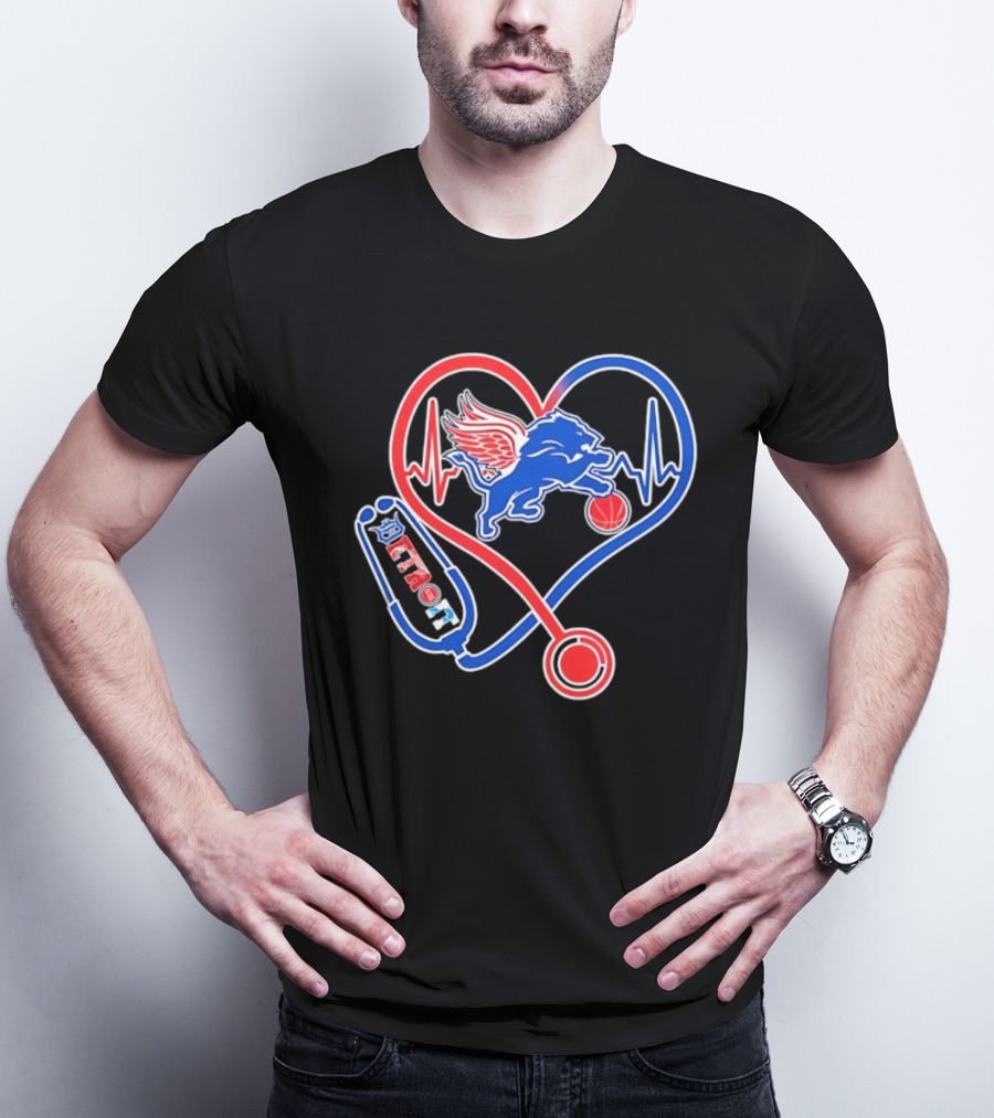 Detroit Heartbeat Stethoscope Lion Playing Basketball T-Shirt