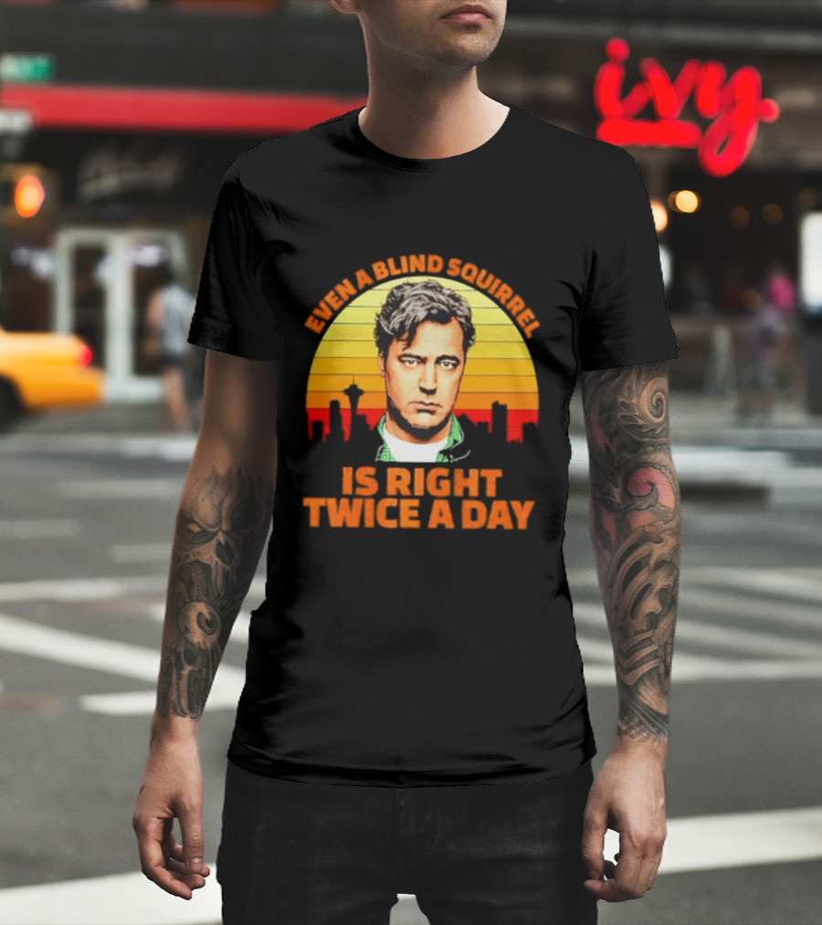 Even A Blind Squirrel Is Right Twice A Day Retro Seattle Skyline T-Shirt