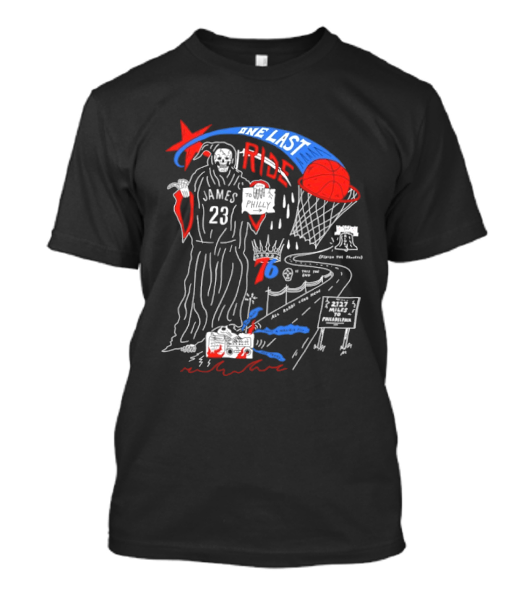 James 23 Finish The Process One Last Ride Reaper Philly Basketball Journey T-Shirt