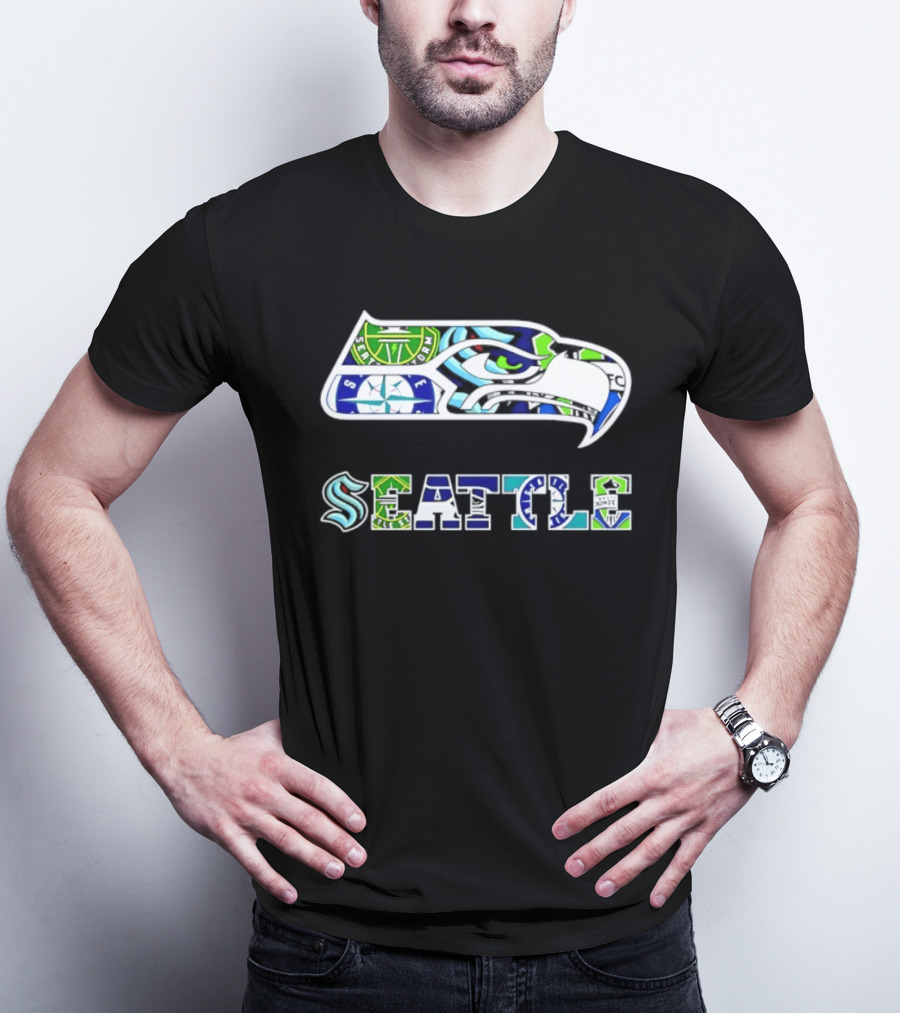 Seattle Seahawks Mariners Kraken Sounders Collage T-Shirt