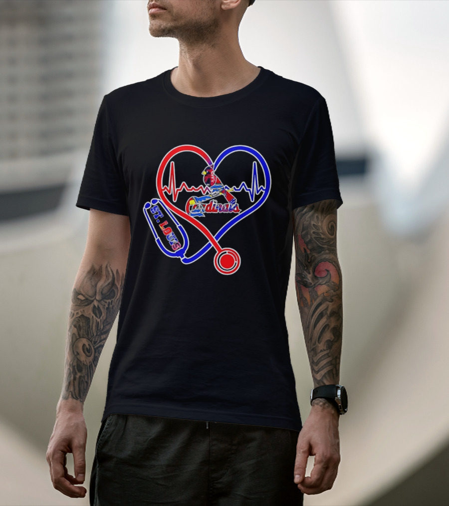 St Louis Cardinals Heartbeat Stethoscope Fan Pride T-Shirt
