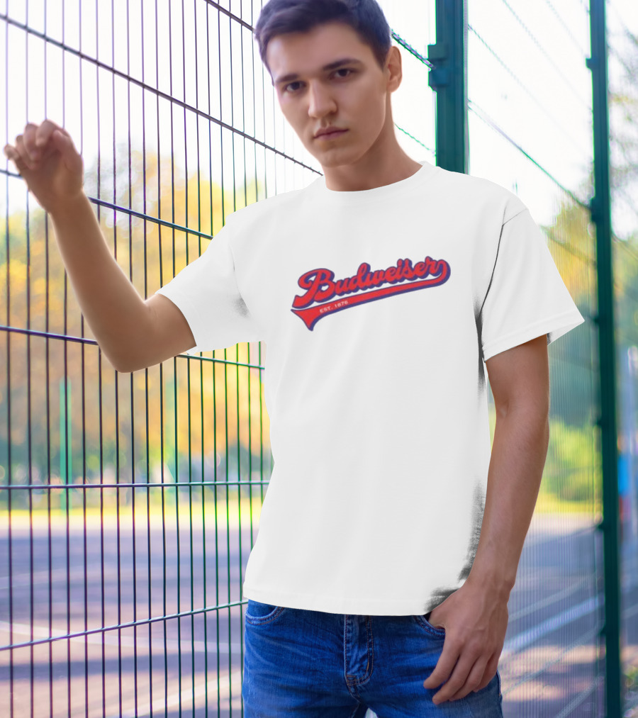 Budweiser Baseball Script Logo Retro Style Beer Shop T-Shirt