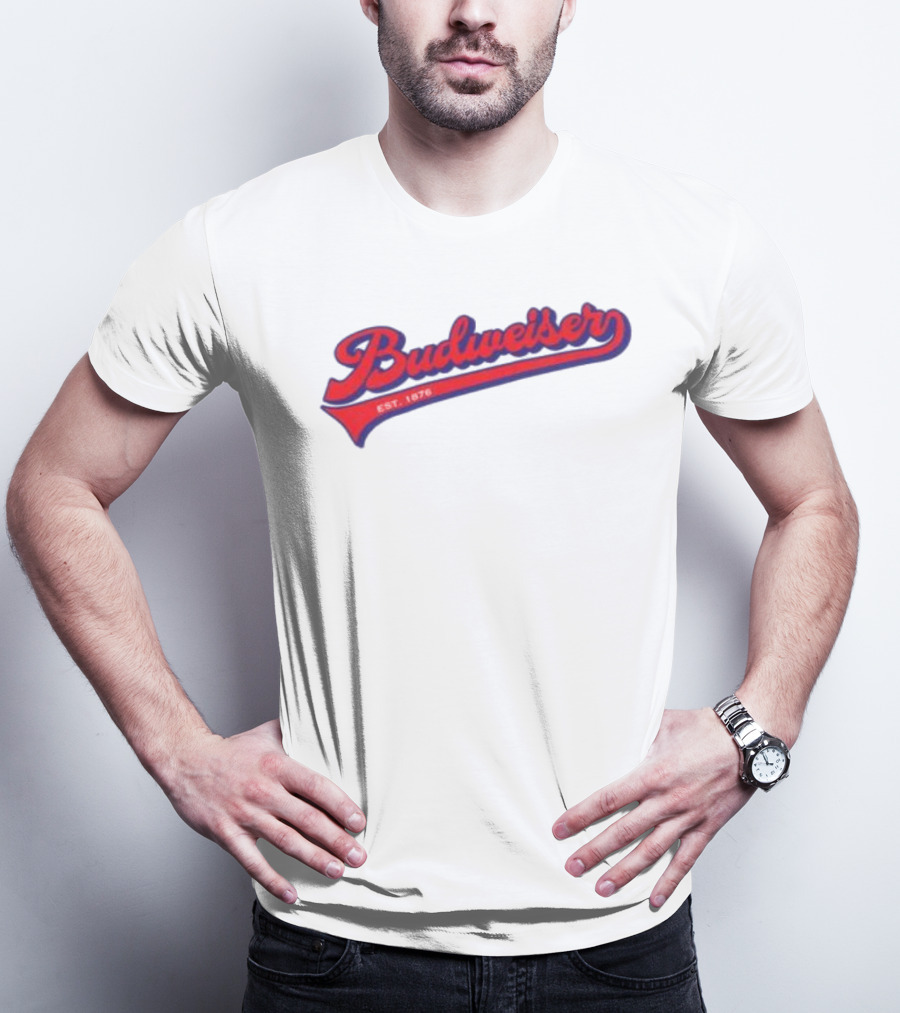 Budweiser Baseball Script Logo Retro Style Beer Shop T-Shirt