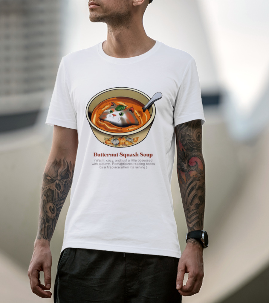 Butternut Squash Soup Cat Floating Whiskers Bowl T-Shirt