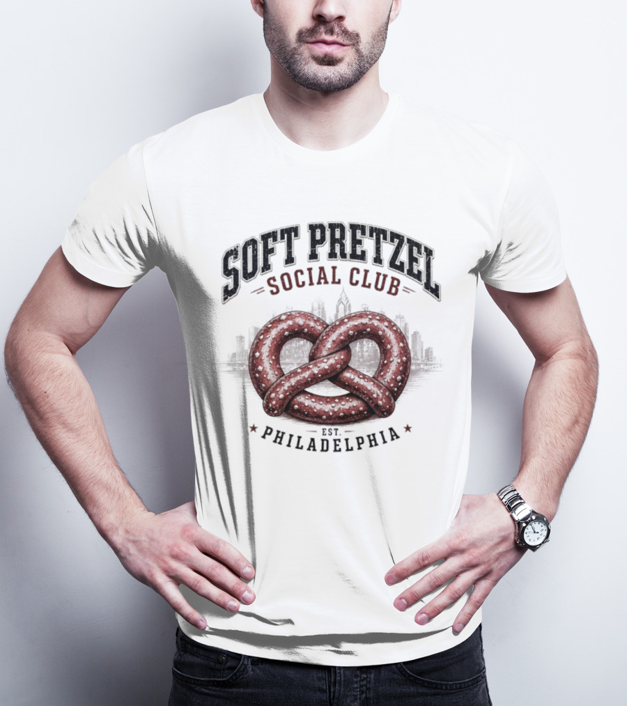 Soft Pretzel Social Club Philadelphia Skyline Est. Philadelphia T-Shirt