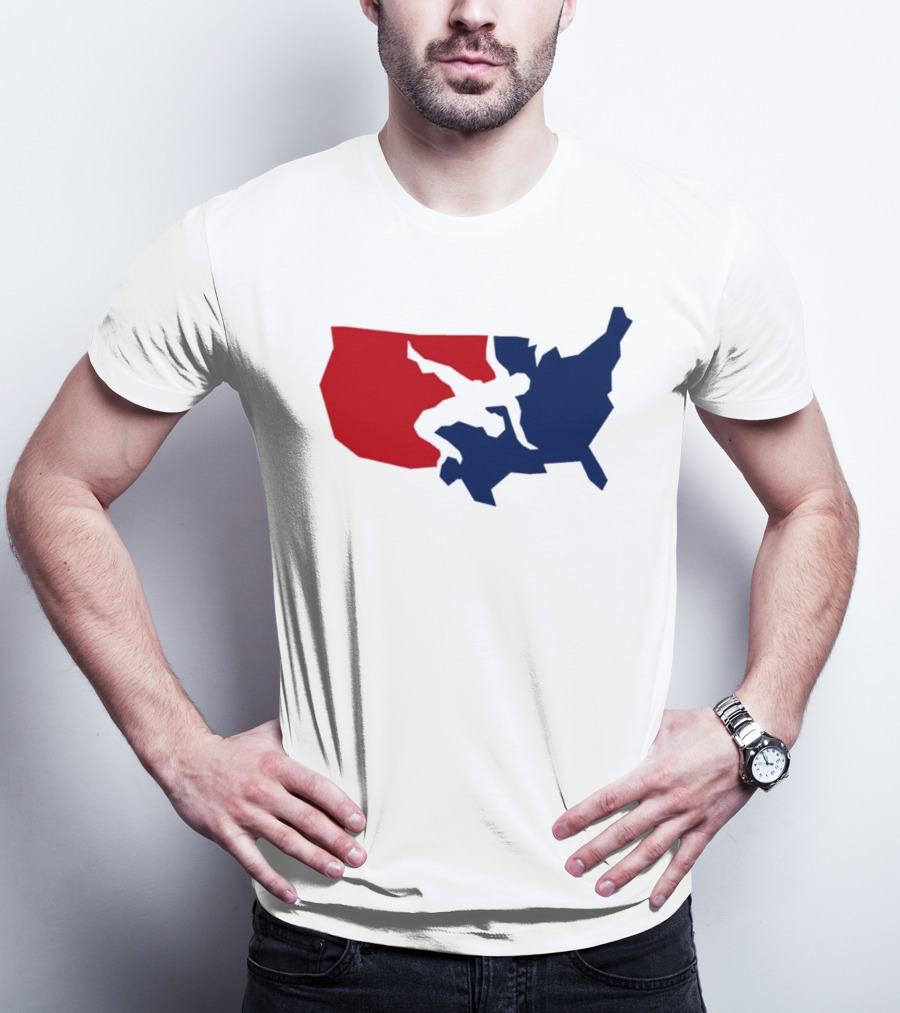 USA Wrestling Map Silhouette Red Blue T-Shirt