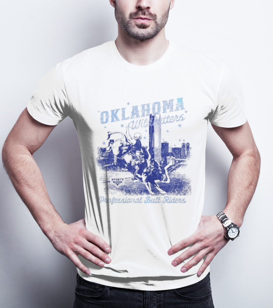 Oklahoma Wildcatters Professional Bull Riders Cowboy City Skyline T-Shirt