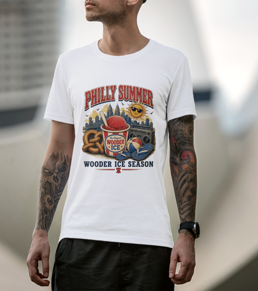 Philly Summer Wooder Ice Season With Pretzel Boombox And Sunglasses Sun T-Shirt